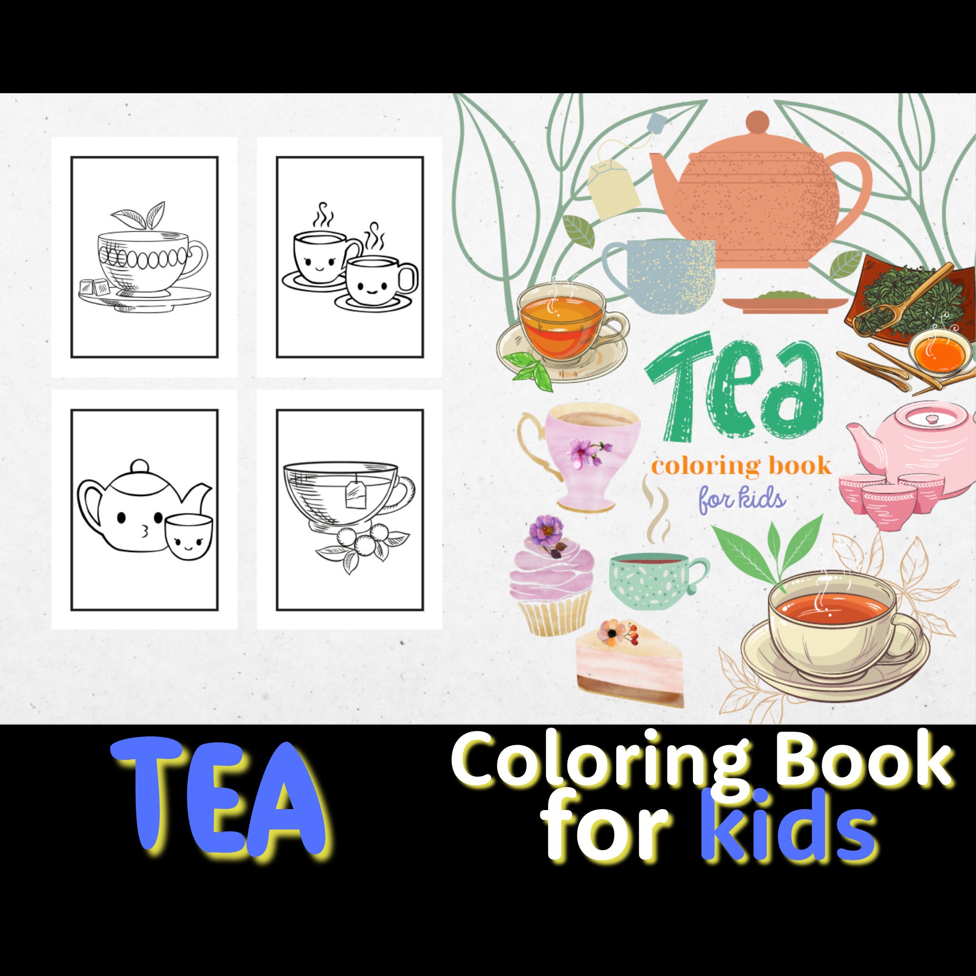 Tea Coloring Book Pages for Kids - 30 Drawings - Printable Digital ...