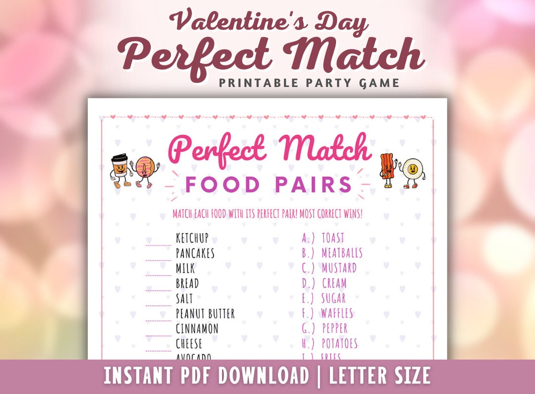 Valentine's Day Perfect Match Food Pairs Game | Valentine Printable ...