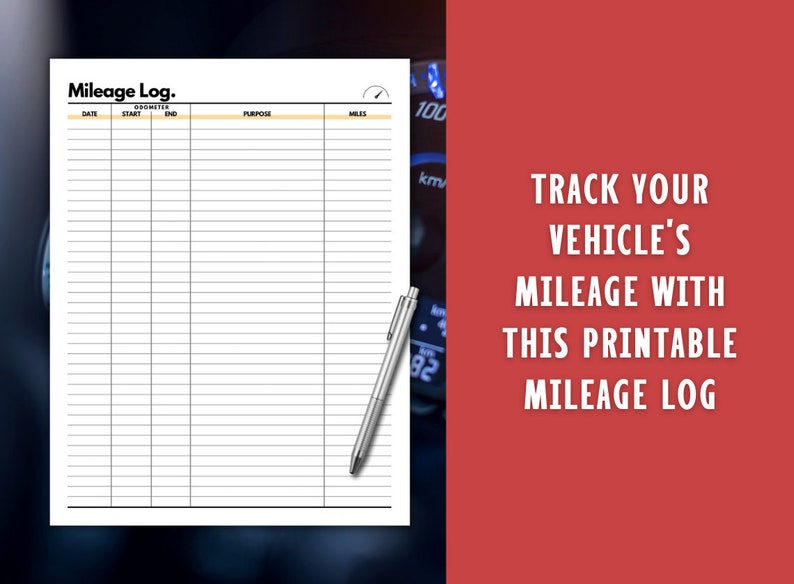 Mileage Log Printable - Vehicle Miles Travelled Tracker - Mileage ...