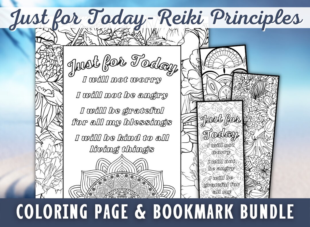Just for Today Coloring Page and Bookmark Bundle, Printable Reiki ...
