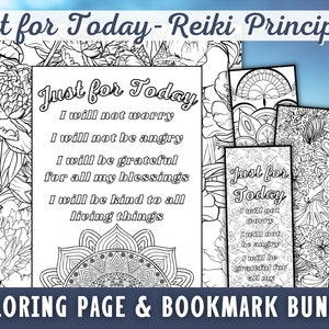 Just for Today Coloring Page and Bookmark Bundle, Printable Reiki ...