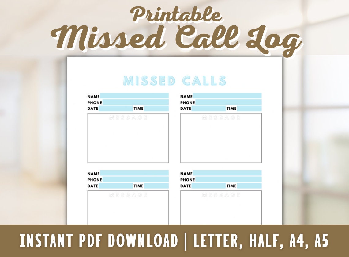 Missed Call Log Printable - Phone Messages - Phone Calls to Make - PDF ...