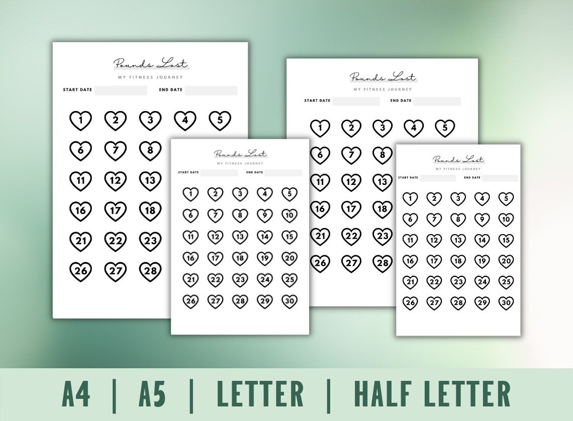 Pounds Lost Trackers - Weight Loss Tracker - Weight Counter Heart ...