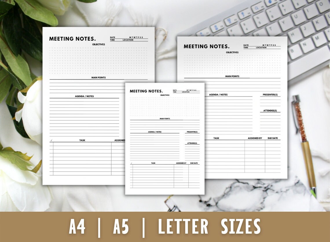 Meeting Agenda - Meeting Notes Printable - Work Planner - Meeting ...