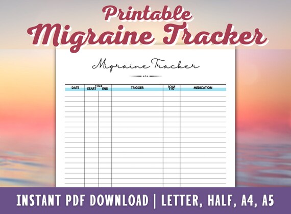 Headache Tracker Migraine Tracker Printable Headache Log - Etsy