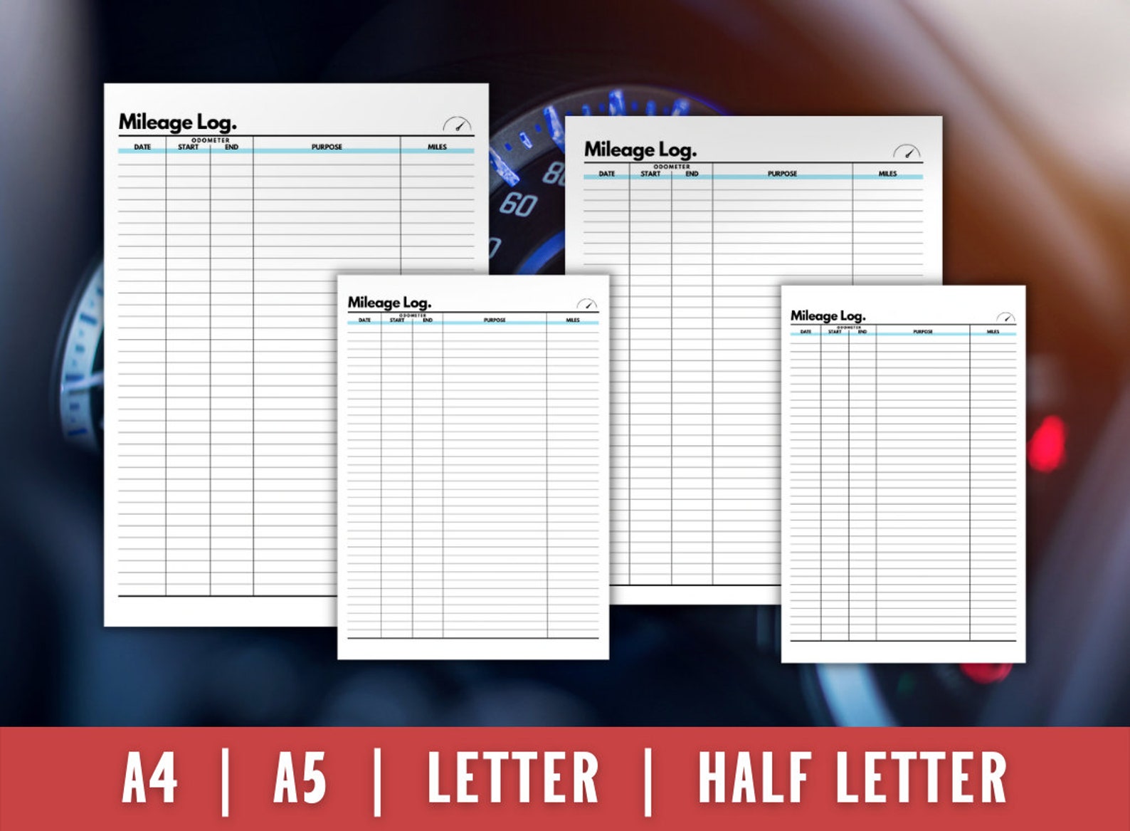 Mileage Log Printable - Vehicle Miles Travelled Tracker - Mileage ...