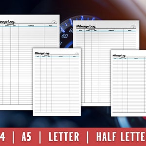 Mileage Log Printable - Vehicle Miles Travelled Tracker - Mileage ...