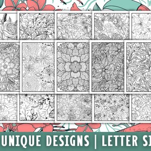 Printable Flower Coloring Pages for Adults & Teens, 15 Pages, Mandala ...