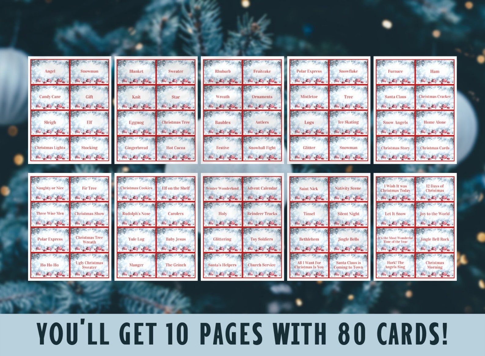 Christmas Pictionary Game, Christmas Pictionary Cards, 80 Pack, Party ...