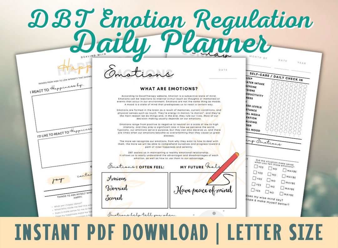 DBT Emotion Regulation Daily Planner & Guide, Dialectical Behavioral ...