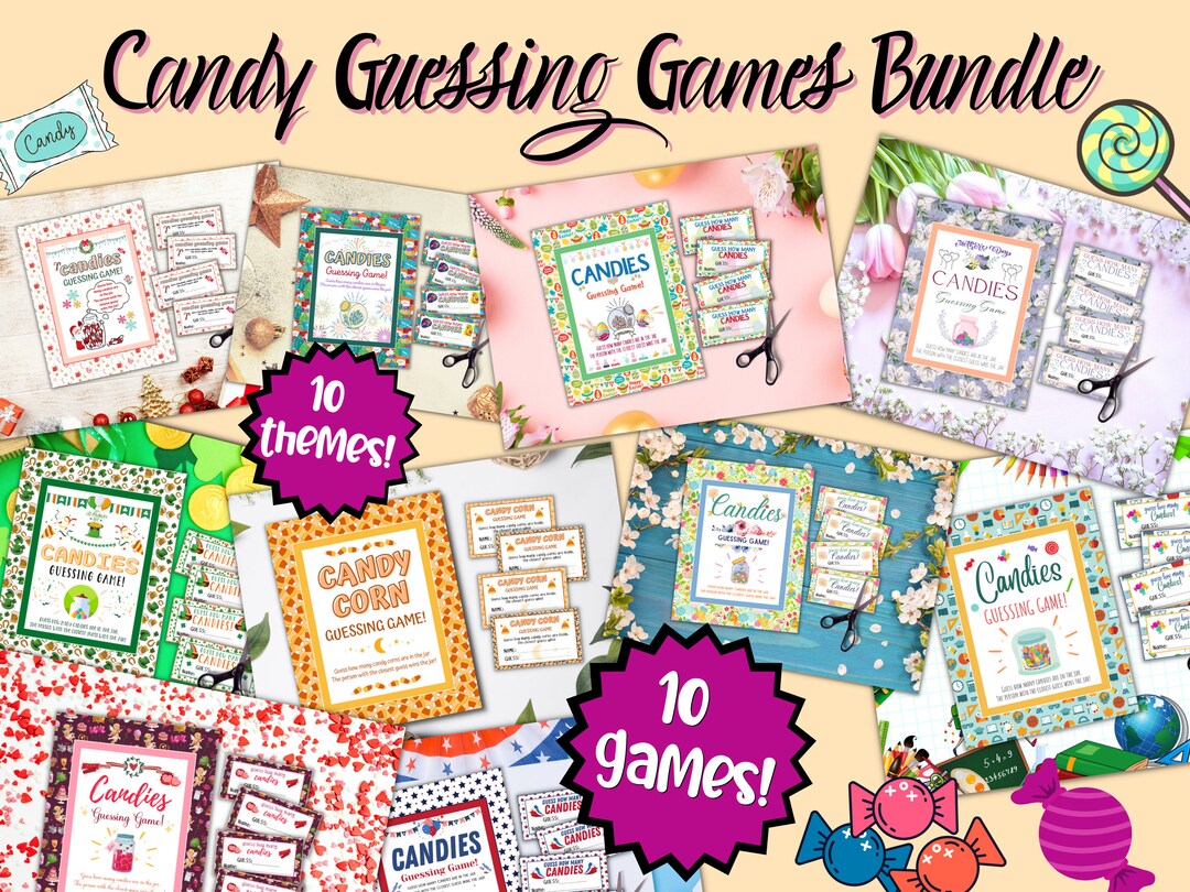 Candy Guessing Games Bundle, Mega Custom Printable Candy Jar Games Pack ...