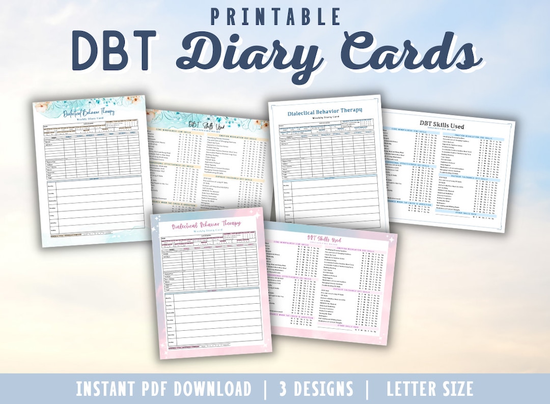 DBT Diary Cards Printable for Adults, Tracker, Reference, Dialectical ...