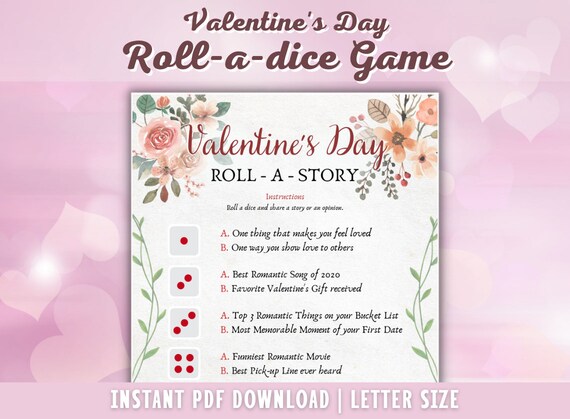 Valentines Day Roll A Dice Game Sweet Dice Printable Game | Etsy