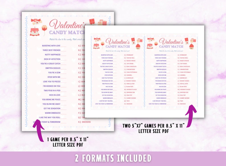 Valentine's Day Candy Match Game | Fun Valentine's Day Printable Games ...