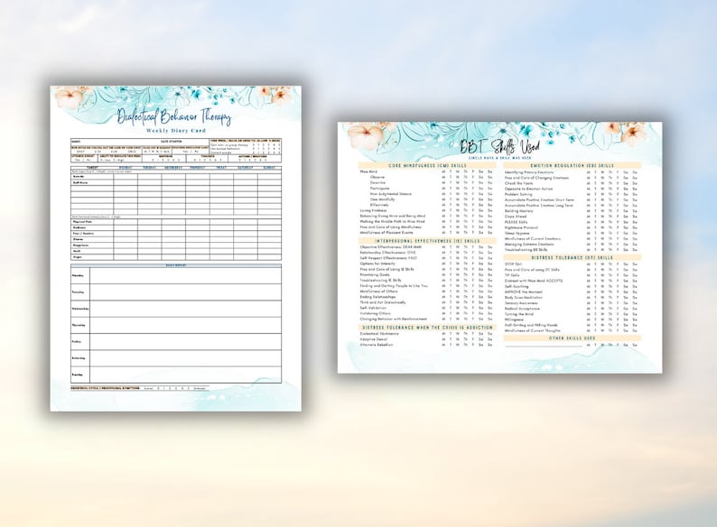 DBT Diary Cards Printable for Adults, Tracker, Reference, Dialectical ...