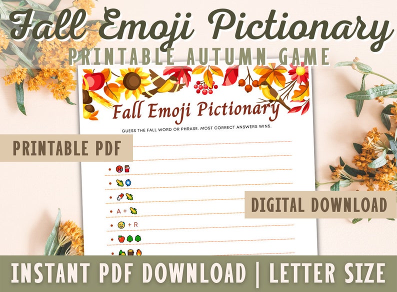 Fall Emoji Pictionary Game, Fall Time Activities for Adults & Kids ...