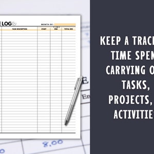 Time Log Printable - Task Tracker - Timesheet Printable - Project Time ...