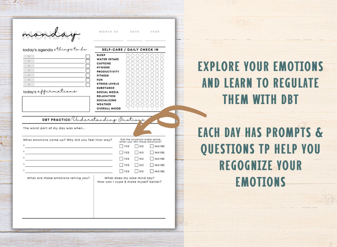 DBT Emotion Regulation Daily Planner & Guide Dialectical - Etsy