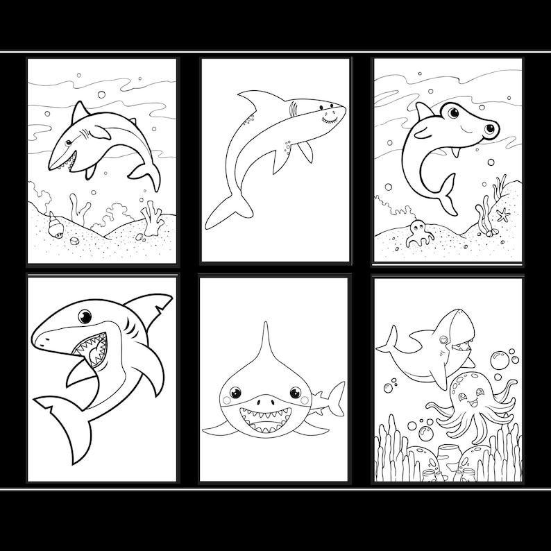 30 Shark Coloring Book Pages for Kids - Printable Digital Download PDF ...