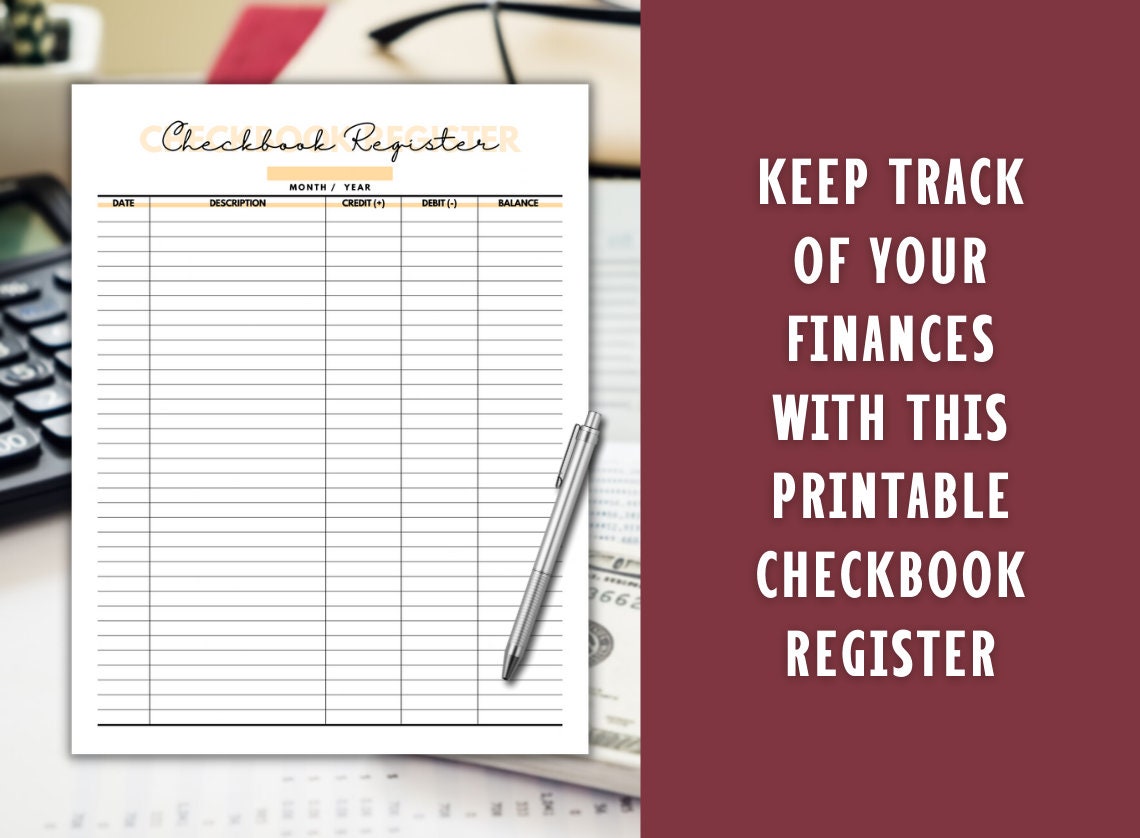 Checkbook Register Printable Log - Check Register Pages - Transaction ...