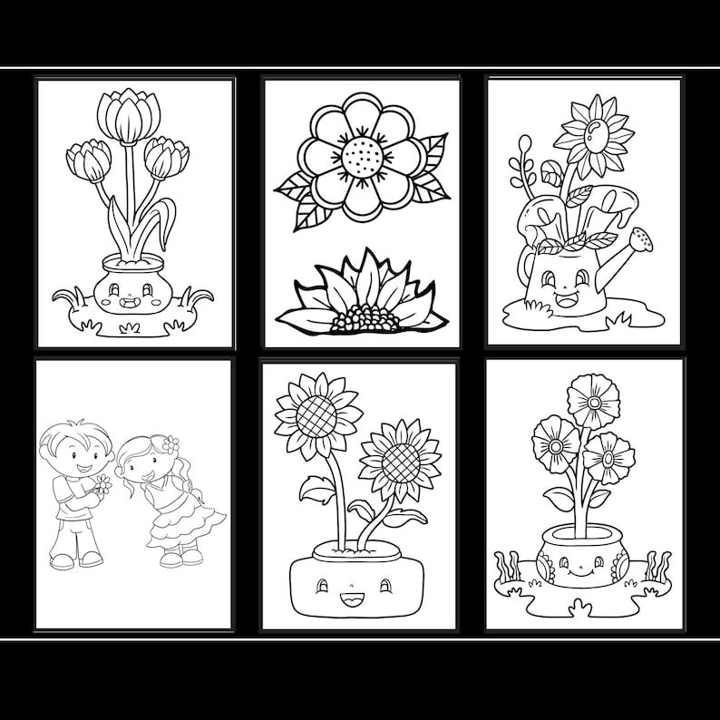 Flowers Coloring Book Pages for Kids - 30 Drawings - Printable Digital ...