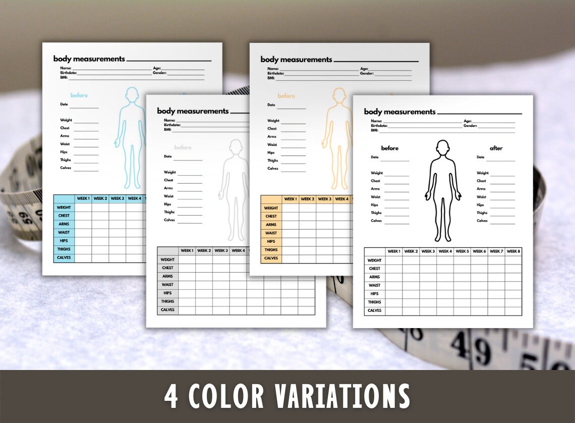 Body Size Tracker - Body Measurement Tracker - Body Measurement Chart ...