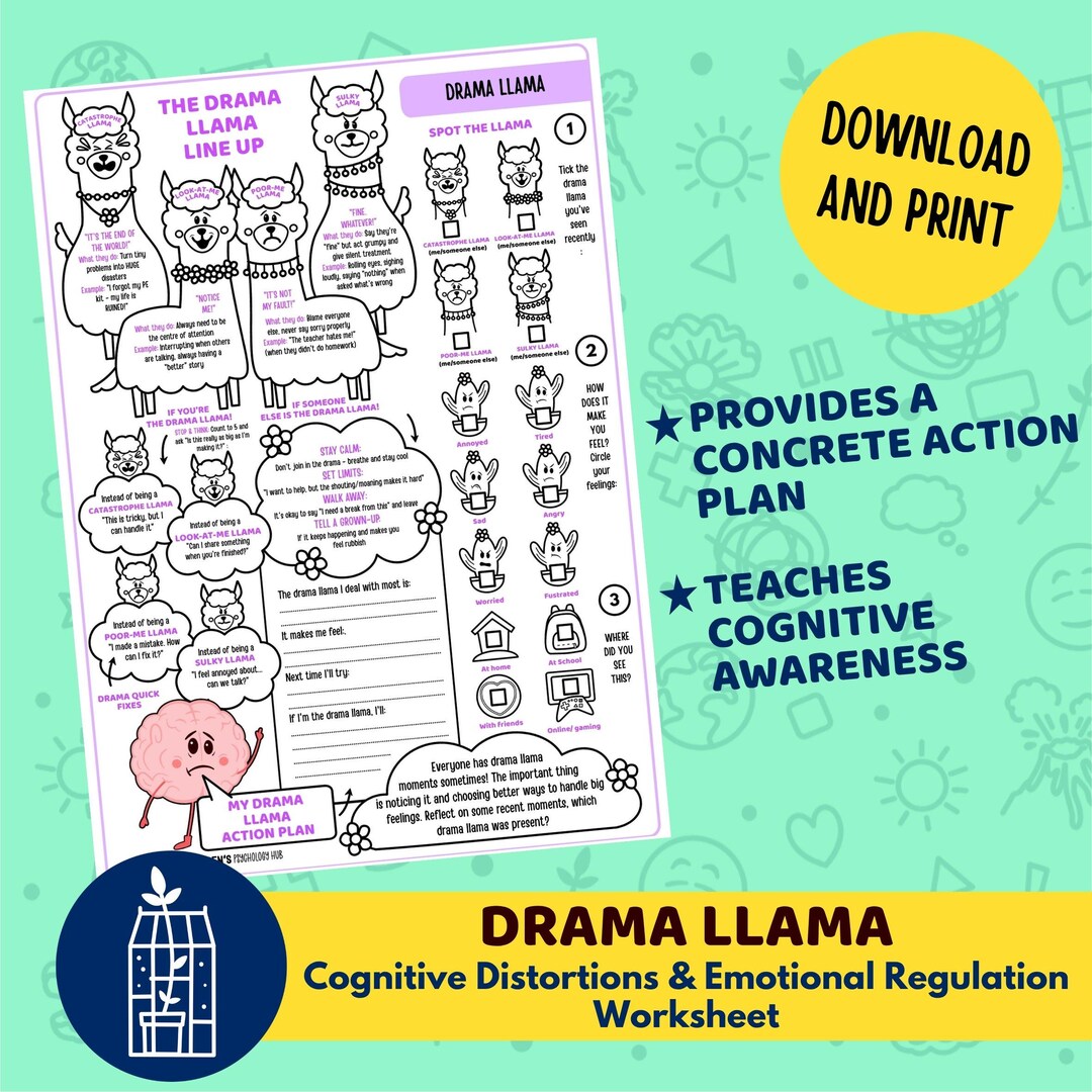 Drama Llama | Emotional Regulation Worksheet, Therapy Resources, School ...
