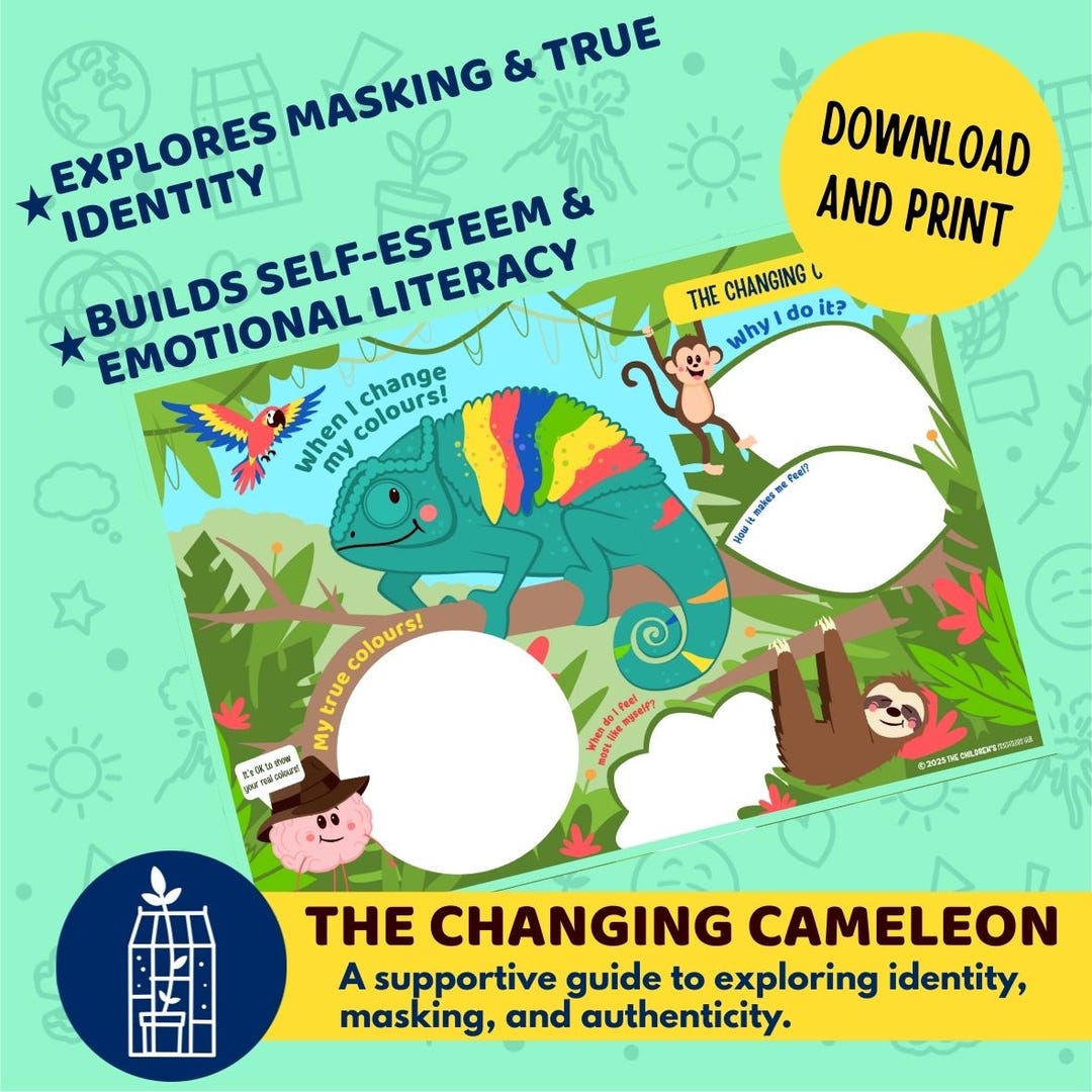The Changing Chameleon: Masking & Self-esteem Worksheet, Kids Mental ...