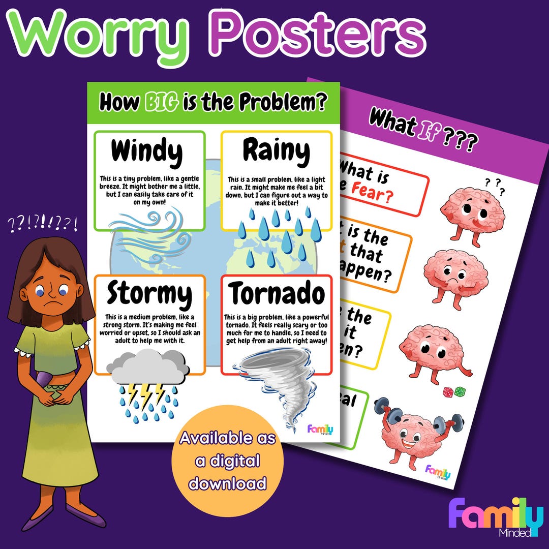 Worry, Anxiety, Worries for Kids, CBT Worksheets, Therapy Office Decor ...