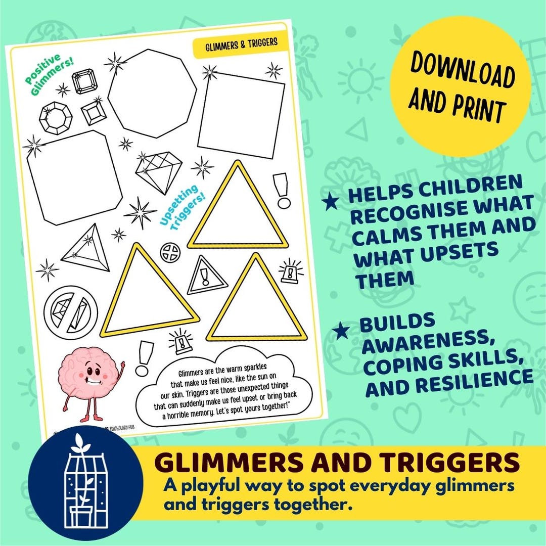 Glimmer and Triggers Children's Worksheet, Kids Mental Health, Therapy ...