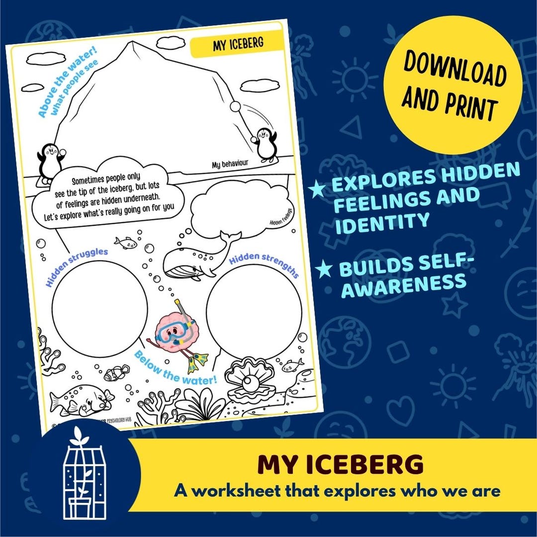 My Iceberg: Children's Worksheet, Kids Mental Health, Therapy ...