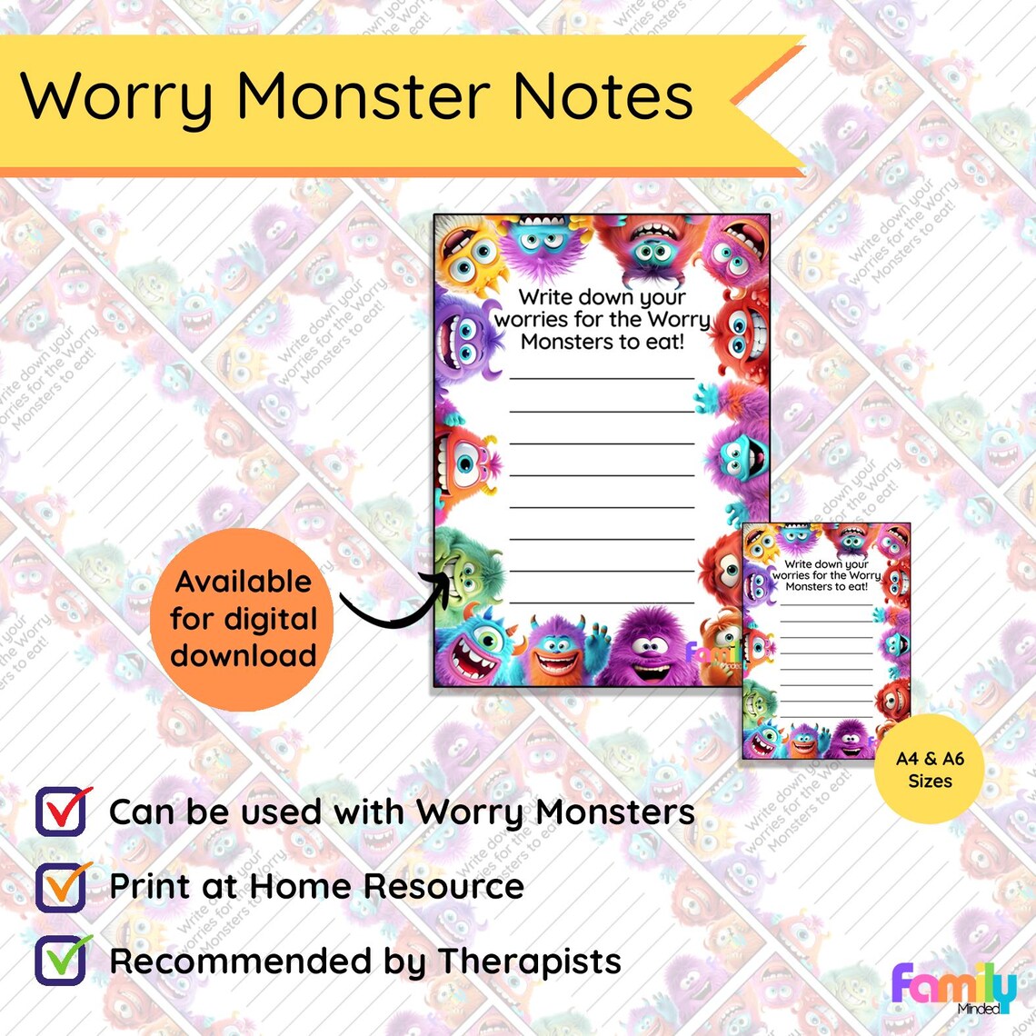 Childrens Worry Monster Notes, Anxiety, Worries, Kids, Mental Health ...
