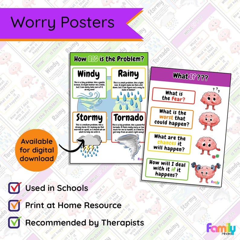 Worry, Anxiety, Worries for Kids, CBT Worksheets, Therapy Office Decor ...