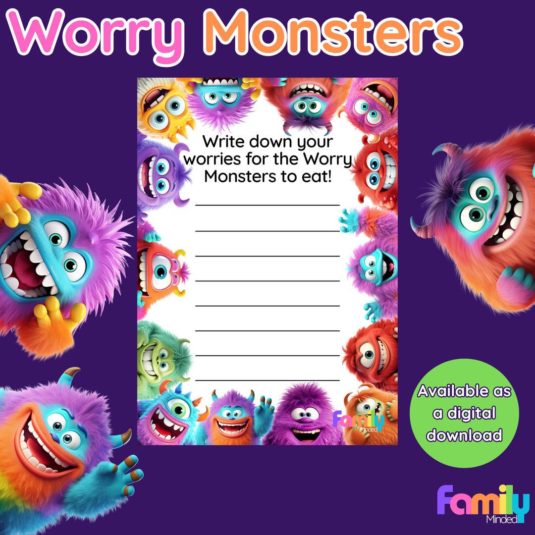 Childrens Worry Monster Notes, Anxiety, Worries, Kids, Mental Health ...