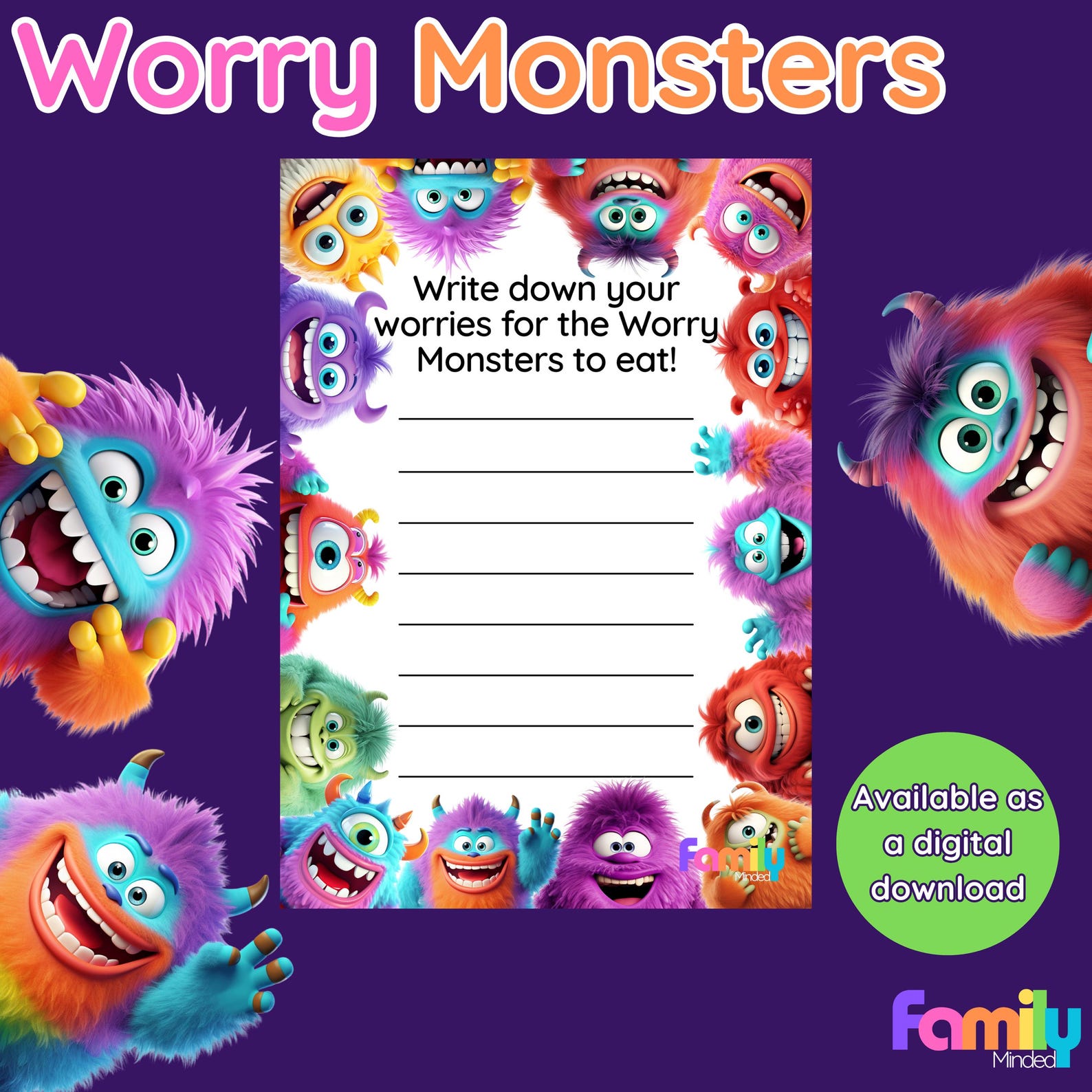 Childrens Worry Monster Notes, Anxiety, Worries, Kids, Mental Health ...