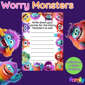 Childrens Worry Monster Notes, Anxiety, Worries, Kids, Mental Health ...