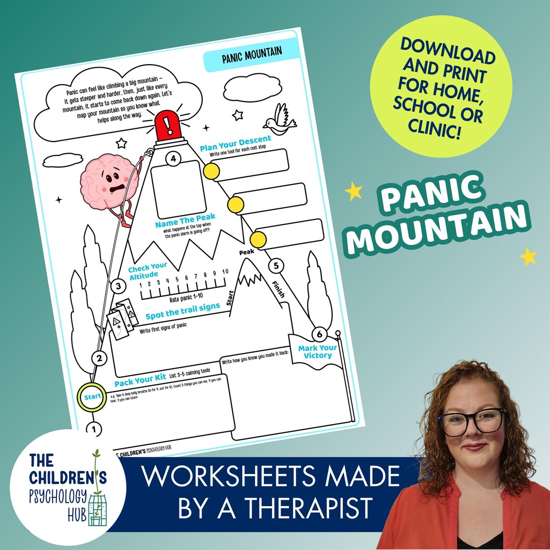 Panic Mountain Worksheet for Kids | Negative Thoughts Activity ...