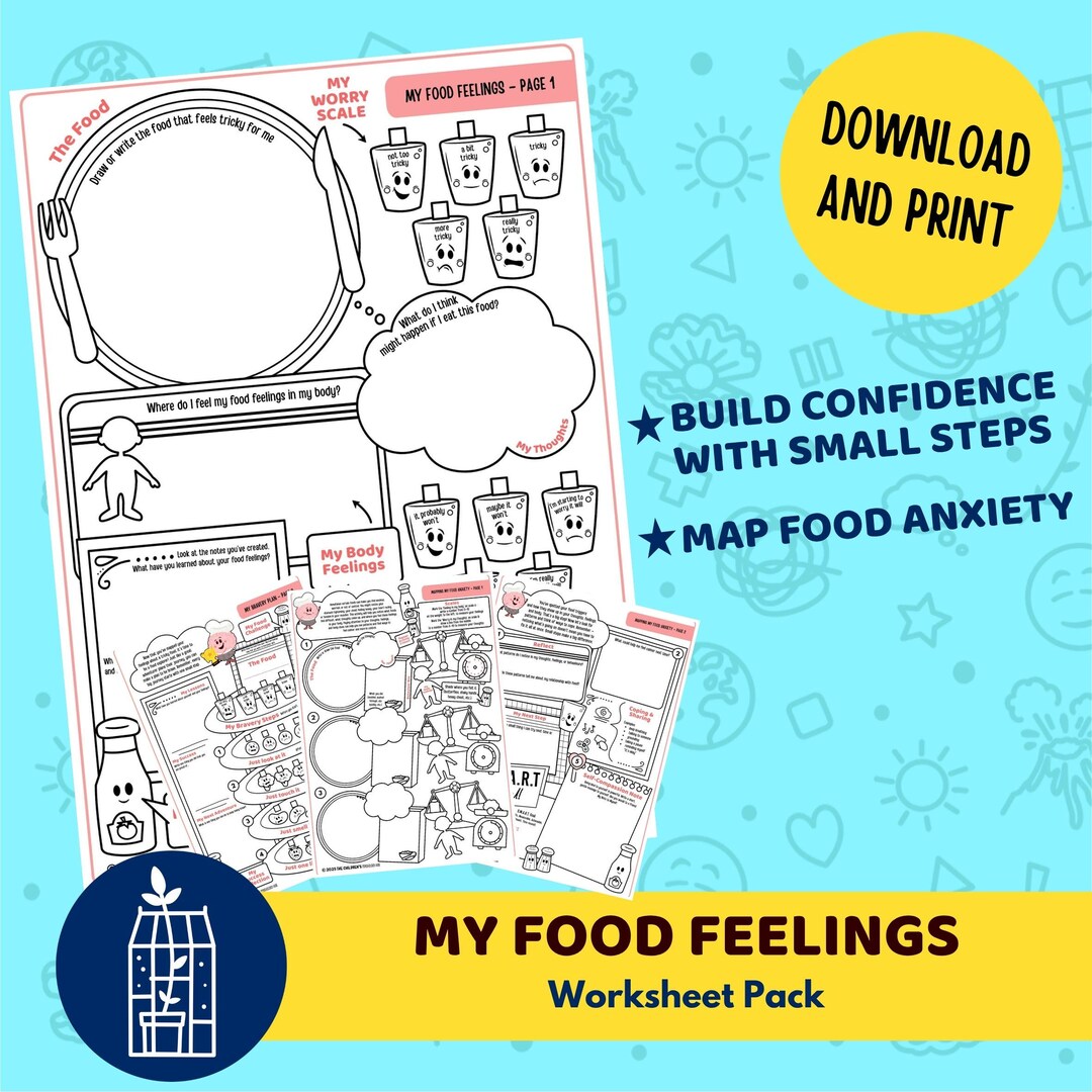My Food Feelings Worksheet | Negative Thoughts Activity | Anxiety Worry ...