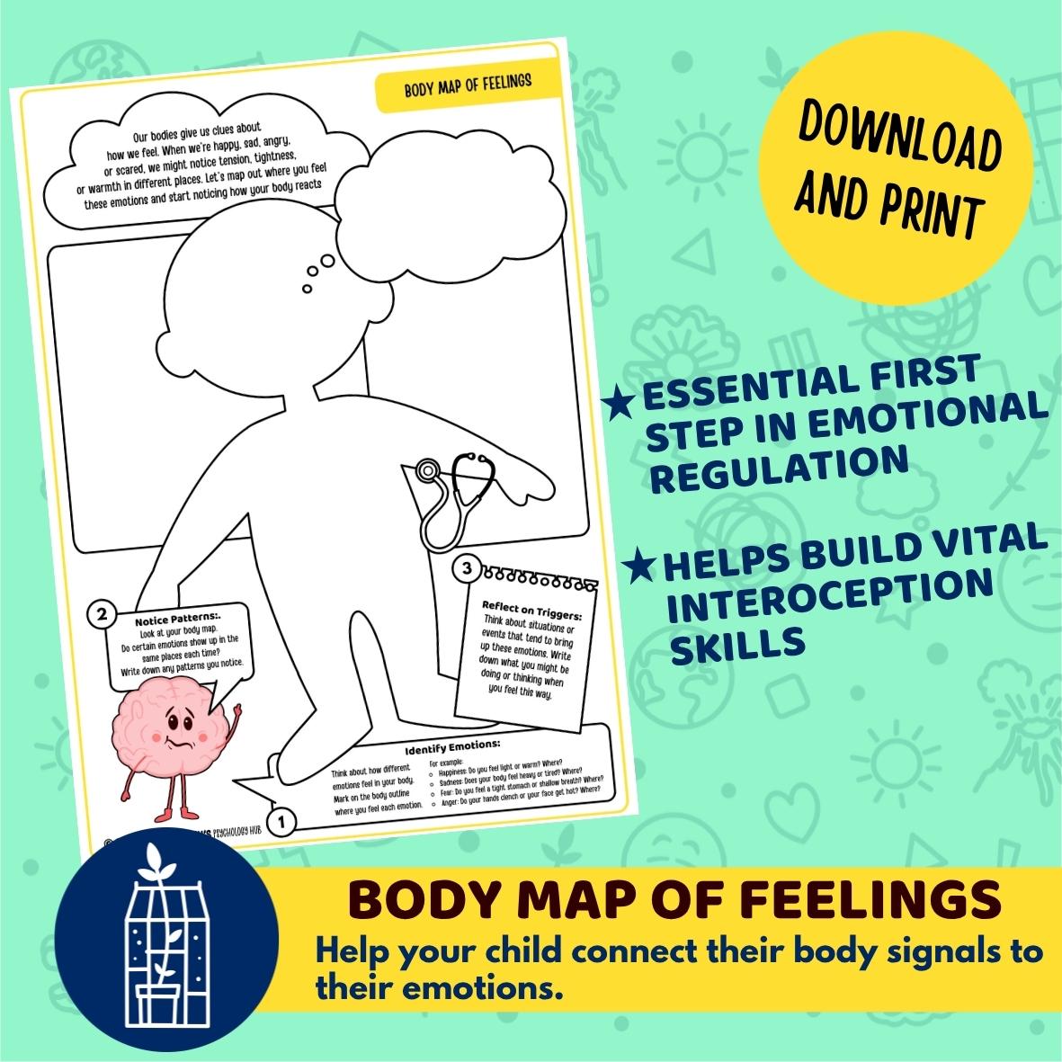 Body Map of Feelings Worksheet, Interoception, Sensory, Emotions, Anger ...