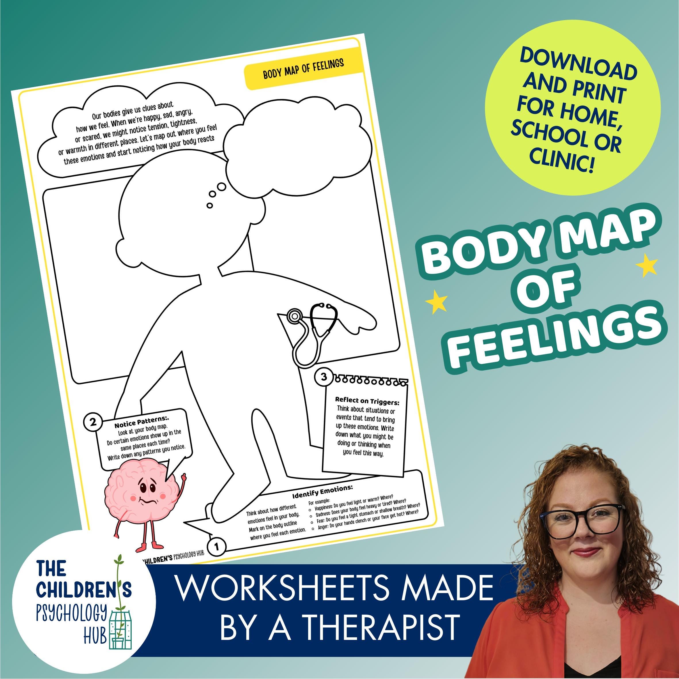 Kids Body Map of Feelings Worksheet, Interoception, Emotions (PDF ...