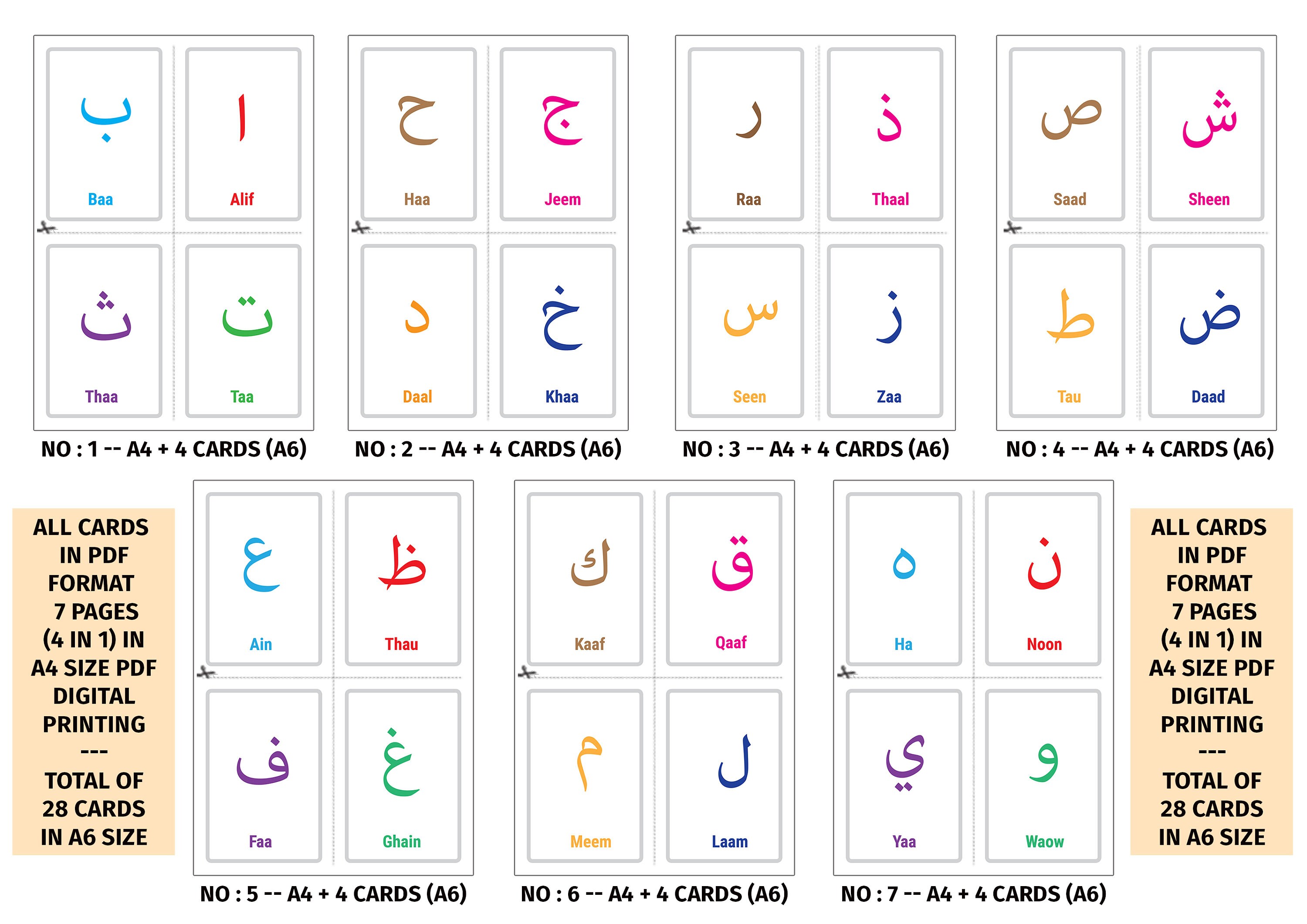 Arabic Alphabet Flashcards Alif Ba Ta Quran Islam - Etsy