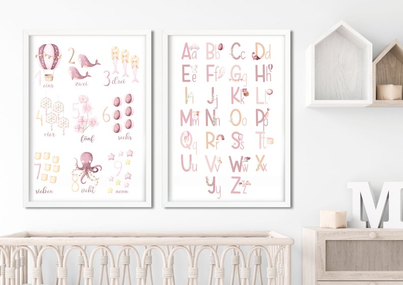 Letters - Numbers Poster ABC Alphabet Watercolor School Enrollment ...