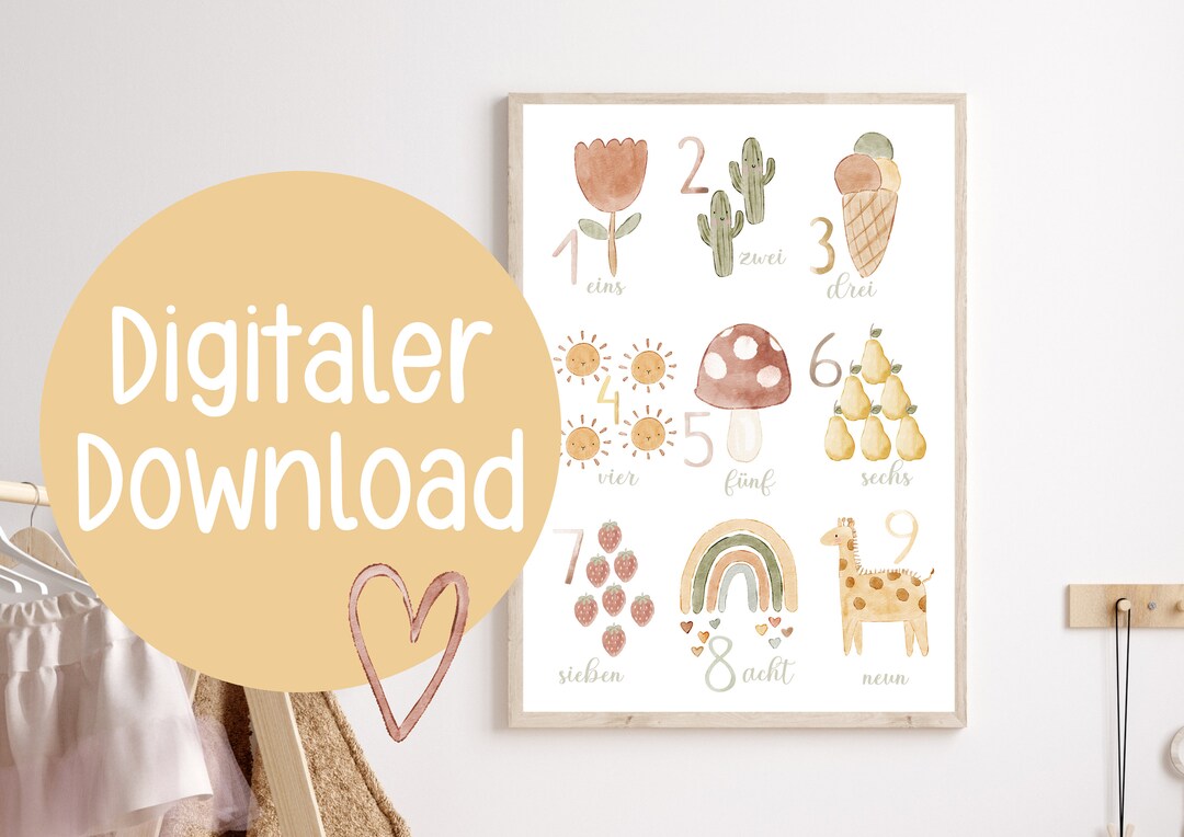 Numbers Poster Boho Watercolor School Enrollment Child Girl Learning ...