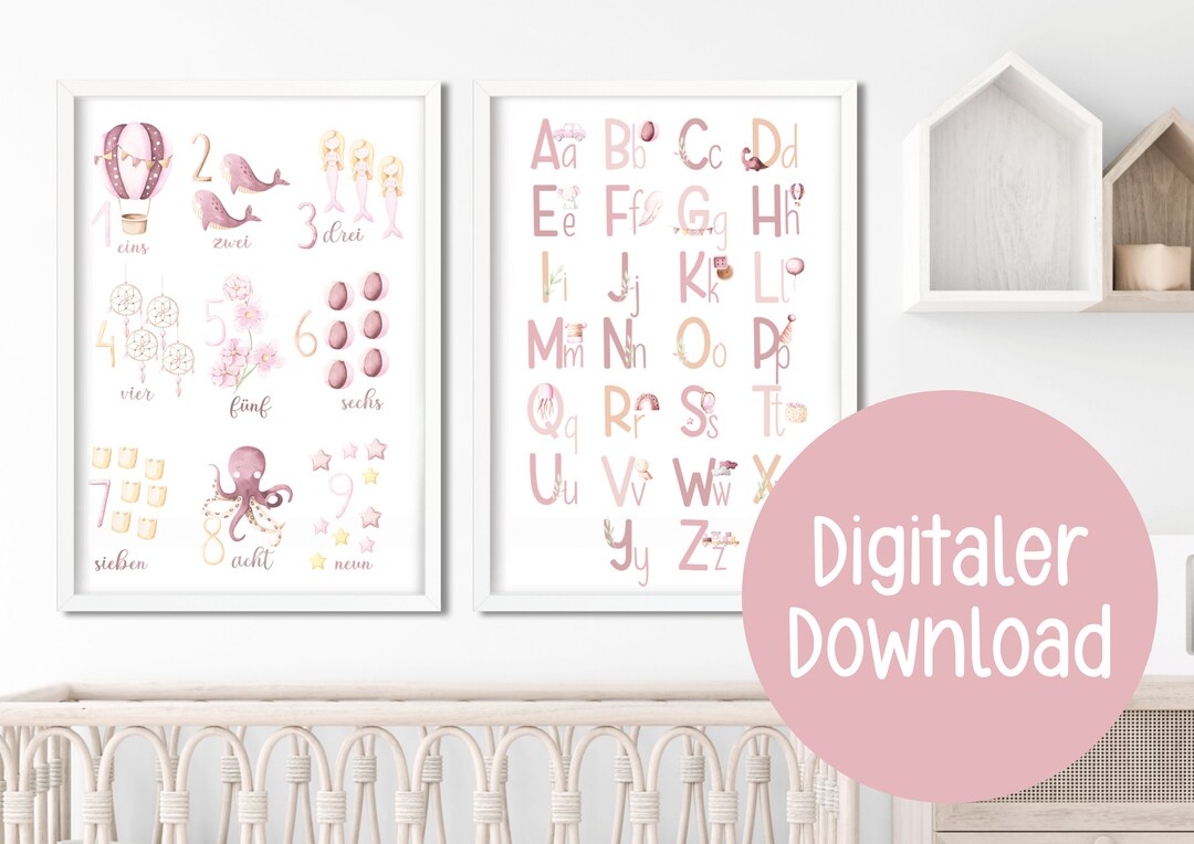 Letters Numbers Poster ABC Alphabet Watercolor School Enrollment Child ...