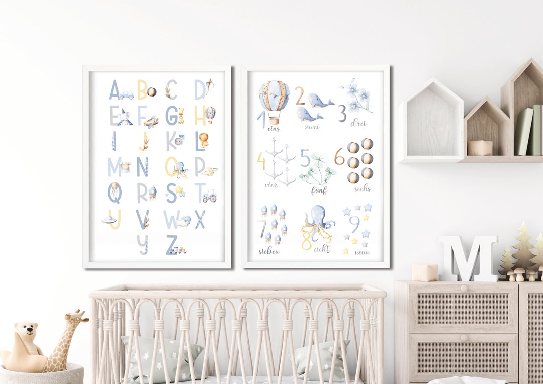 Letters Numbers Poster ABC Alphabet Watercolor School Enrollment Child ...