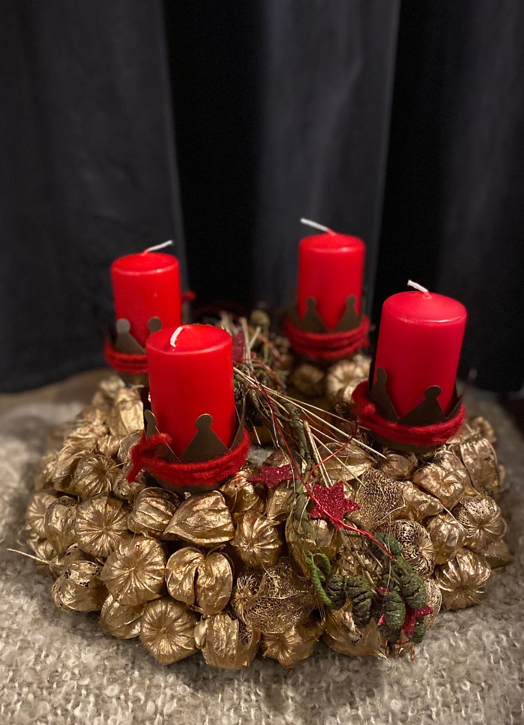 Advent Wreath With Golden Physalis and Crowns/lovingly Handcrafted/rust ...
