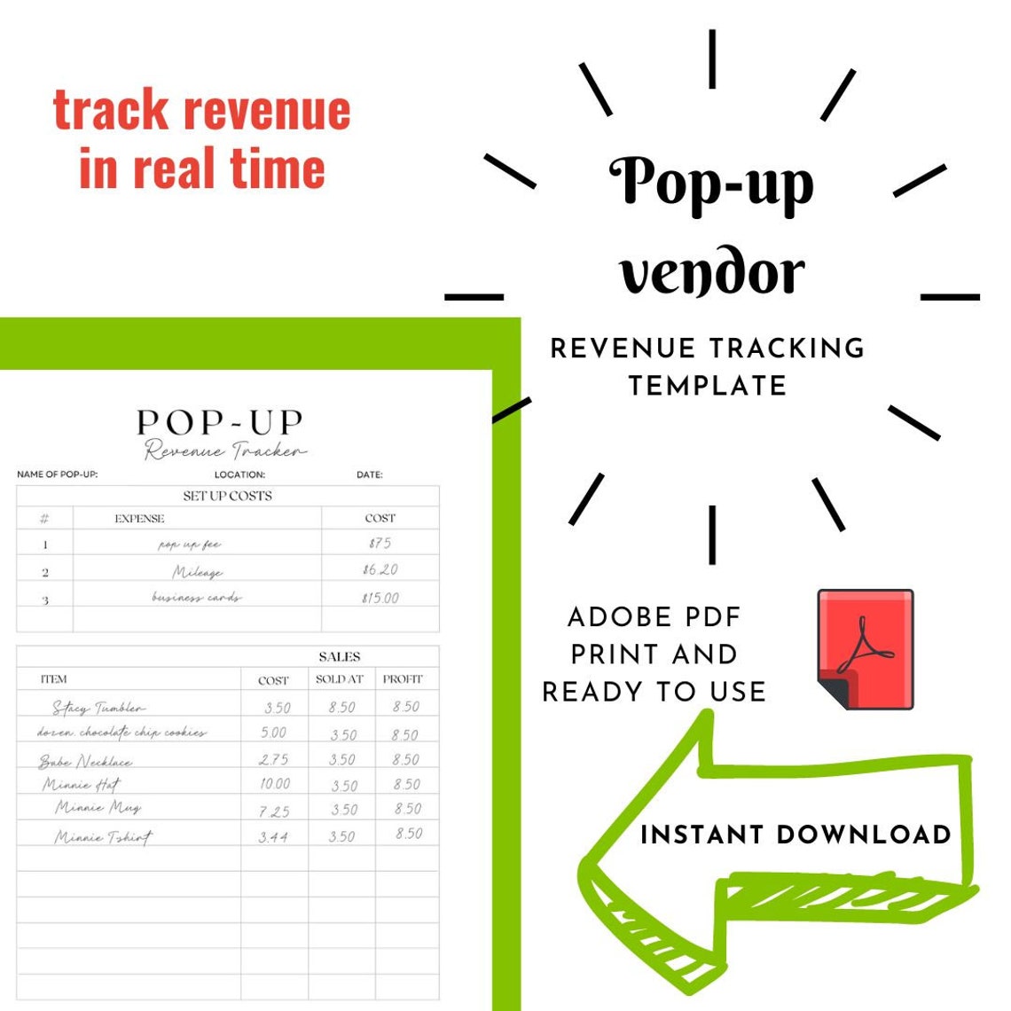 Pop- up Vendor Revenue Tracking Sheet Template - Etsy