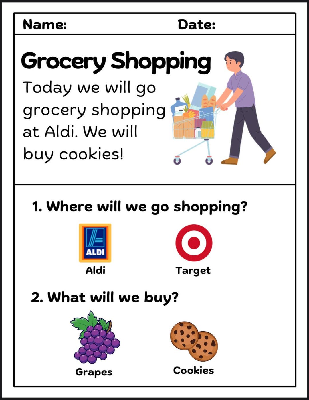 Reading Comprehension Worksheet (grocery Shopping) - Etsy