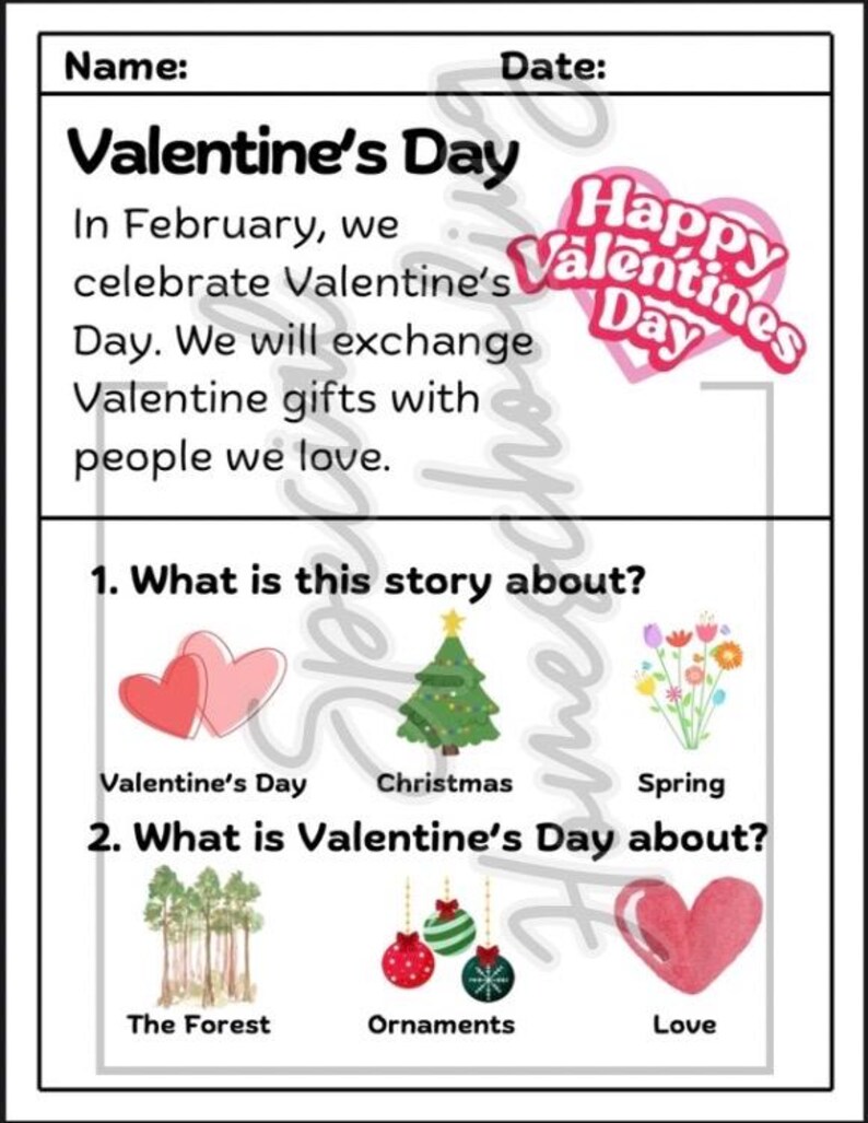 Reading Comprehension Worksheet (valentine’s Day) - Etsy