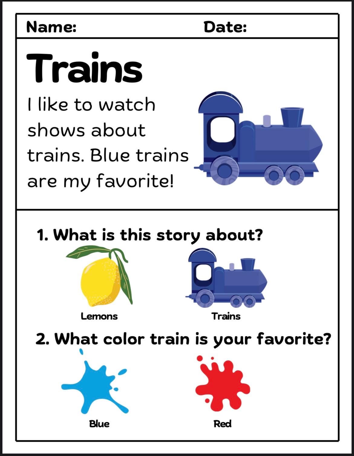 Reading Comprehension Worksheet (trains) - Etsy